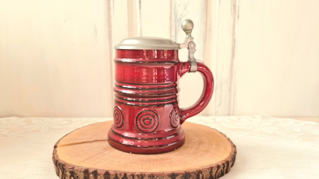 Red Stone Mug With Dorma Pewter Lid Vintage German Mid Century Red ...