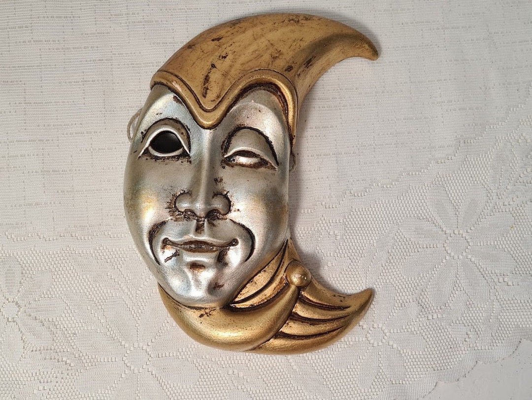 Ceramic Moon Face Gold Silver Hand Painted Wall Art Wall Decoration ...