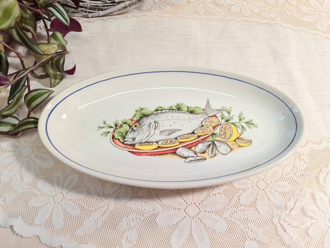 Mid Century Italian Stoviglierie Ceramic Plate Oval Fish Plate Fish ...