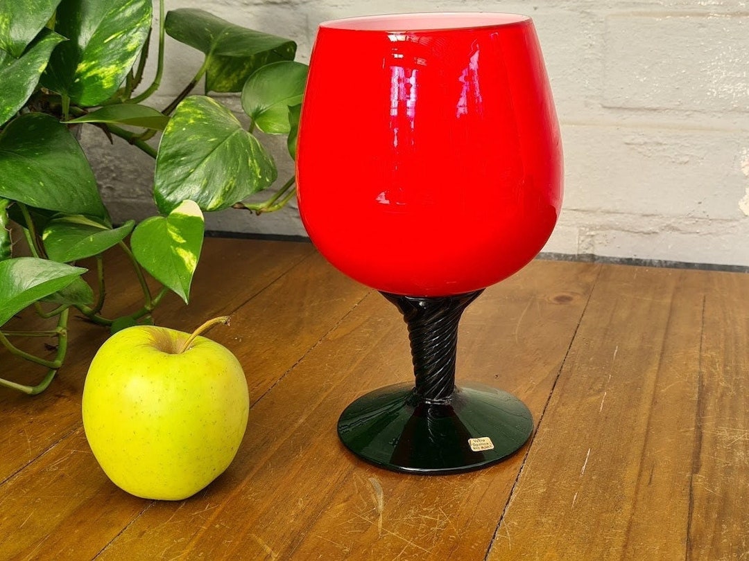 Murano Glass Vetro Opalina Chalice Vase Footed Vase H-21.5 Cm Red White ...
