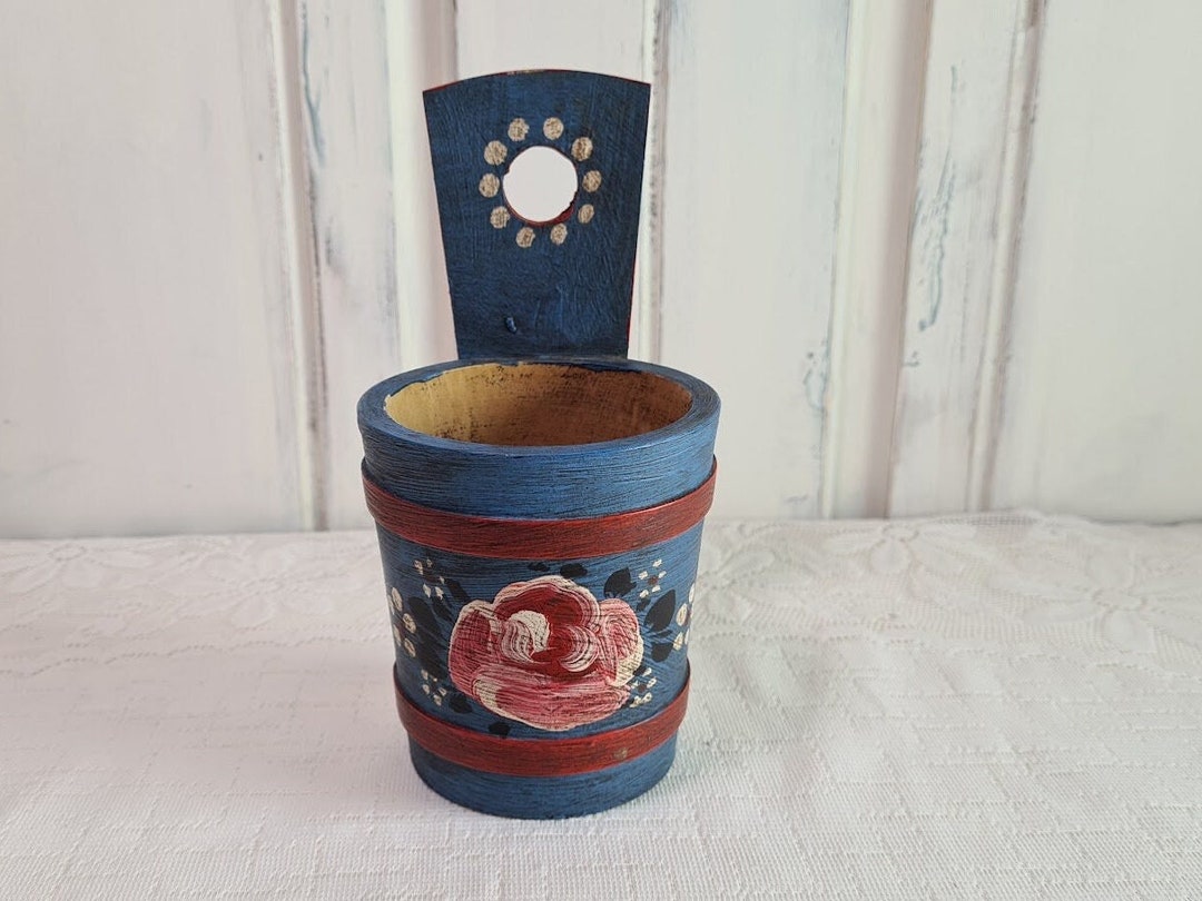 Old Salt Vessel Vintage Folk Art Hand Painted Handmade Pencil Holder ...