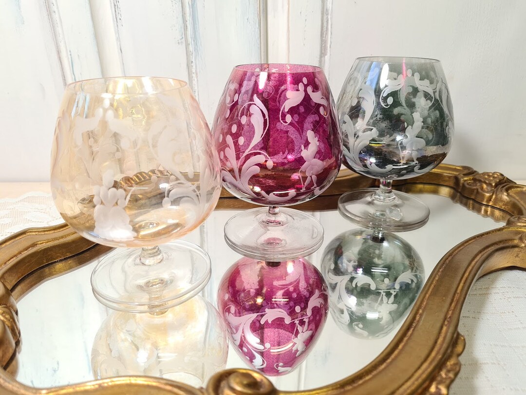 Set of 3 Mid Century Italian Cognac Brandy Glasses Snifters Cognac ...
