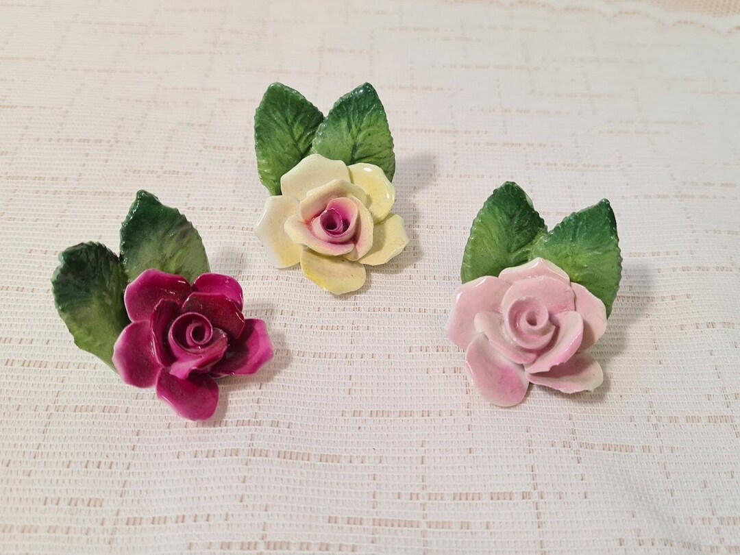 Italian Porcelain Rose Set of 3 Vintage Roses Table Decoration Table ...