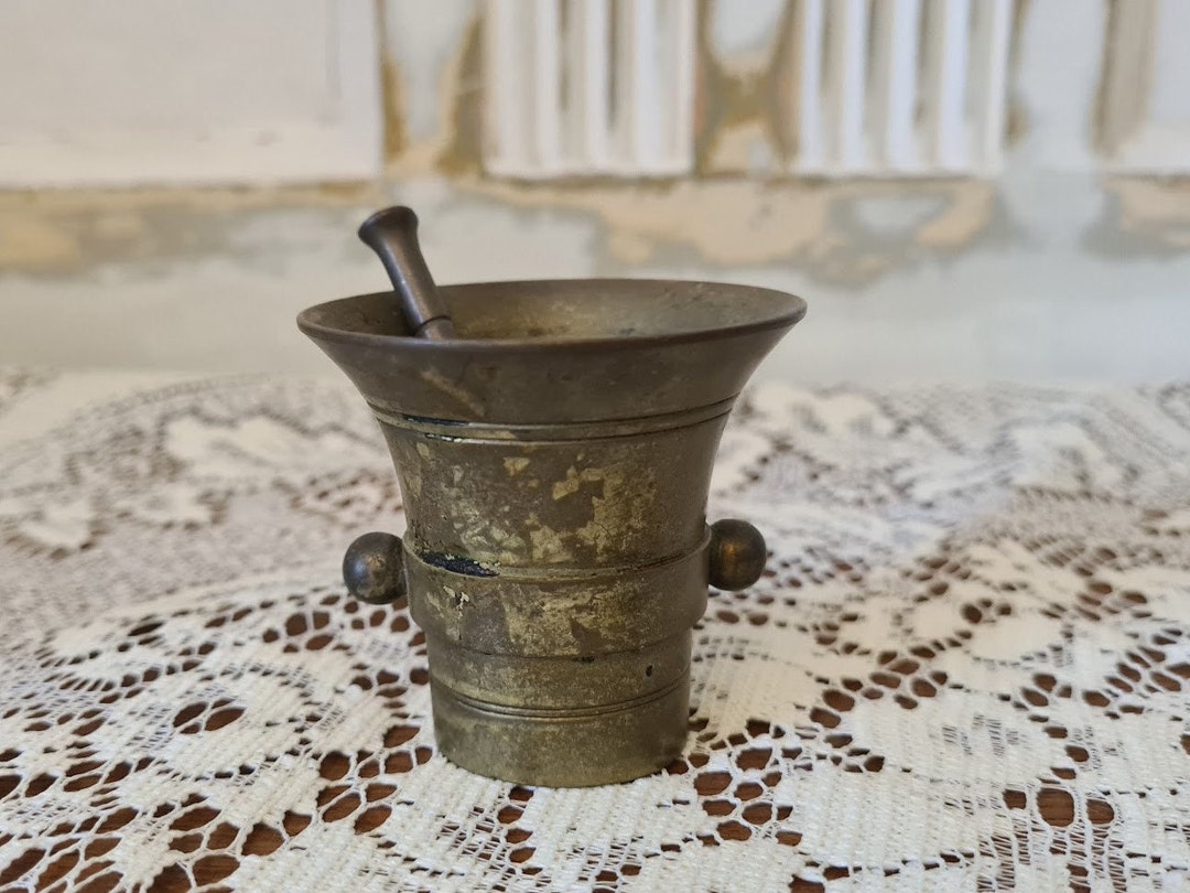 Vintage Mortar With Pestle Solid Brass Collector Kitchen Decoration ...