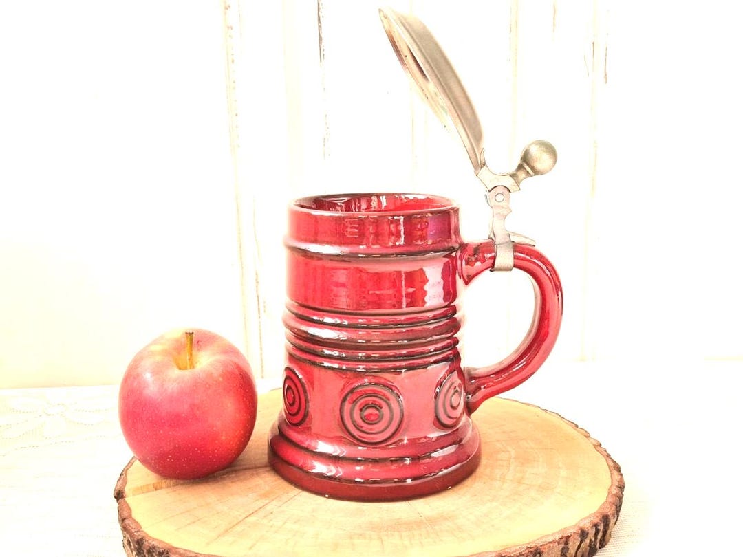 Roter Steinkrug mit Dorma Zinn Deckel Vintage German Mid Century Rote ...