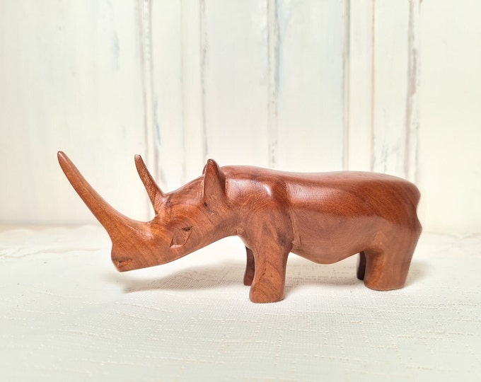 Mid Century Hand Carved Teak Wood Rhinoceros Danish Design 1960s Animal ...