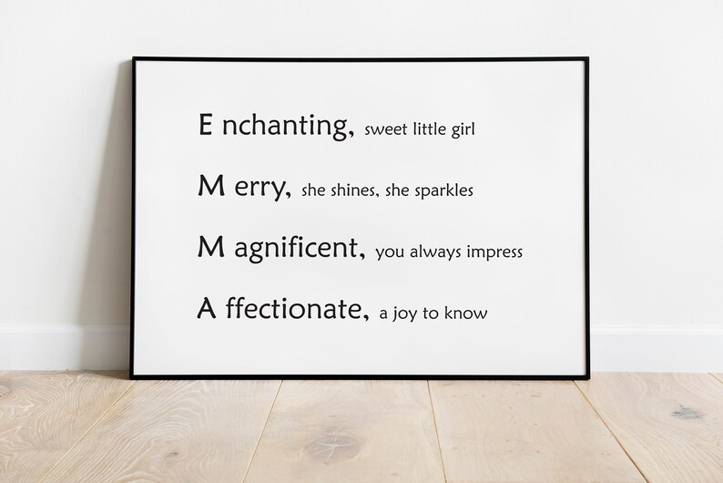 Emma, Acrostic Name Poem, Nursery Decor, Baby Shower, Typography ...