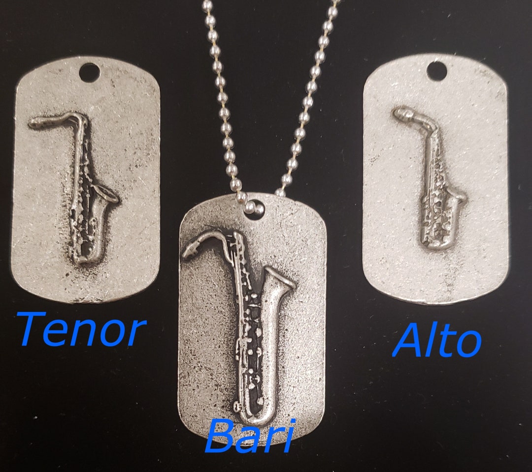 Saxophone Sax Jewelry Necklace Tag Alto Tenor Bari Pewter Charm Chain ...