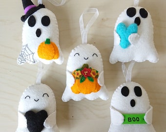 Little Ghost Felt Decorations, 3 Designs, Spoopy Ghosts, Handmade Felt Halloween Decorations ...
