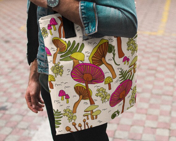 Mushroom Tote Bag Mushroom Print Mushroom Bag Canvas | Etsy