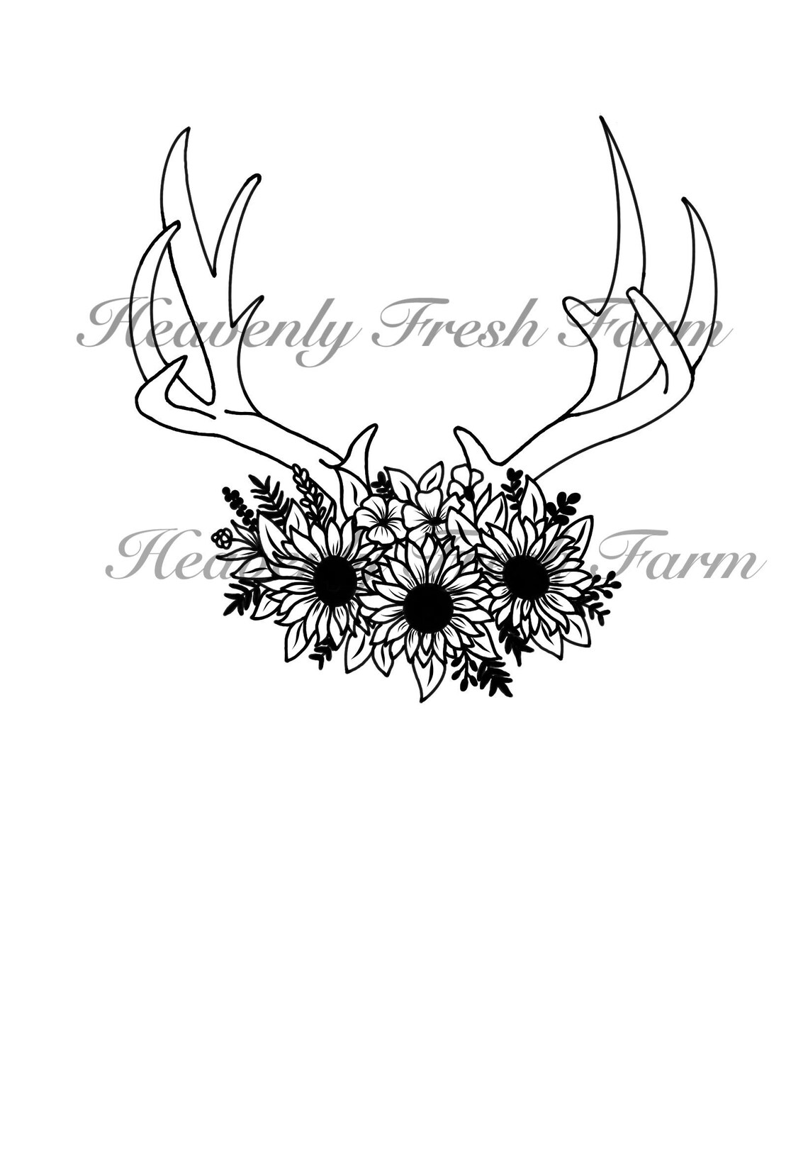 Sunflower With Deer Antler PNG - Etsy