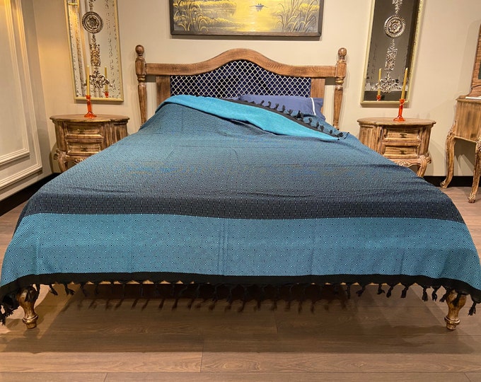 Turkish Blanket, Tuquoise Throw, Turkish Bedspread, Organic Blanket ...