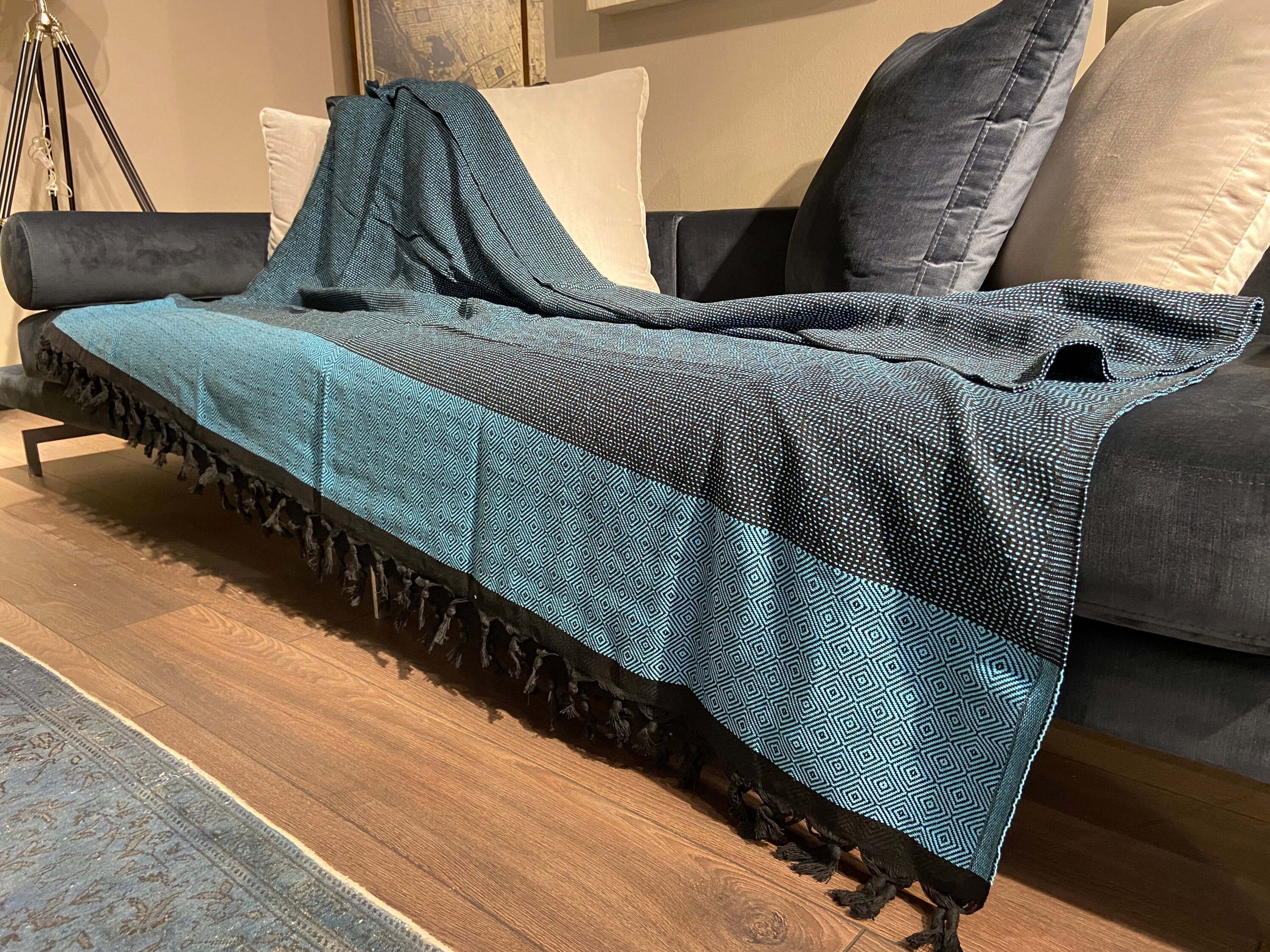 Turkish Blanket Tuquoise Throw Turkish Bedspread Organic | Etsy