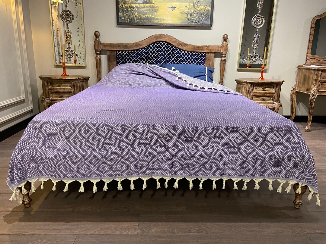 Handwoven Turkish Cotton Blanket, Decorative Bedspread Throw (79x98) - Etsy
