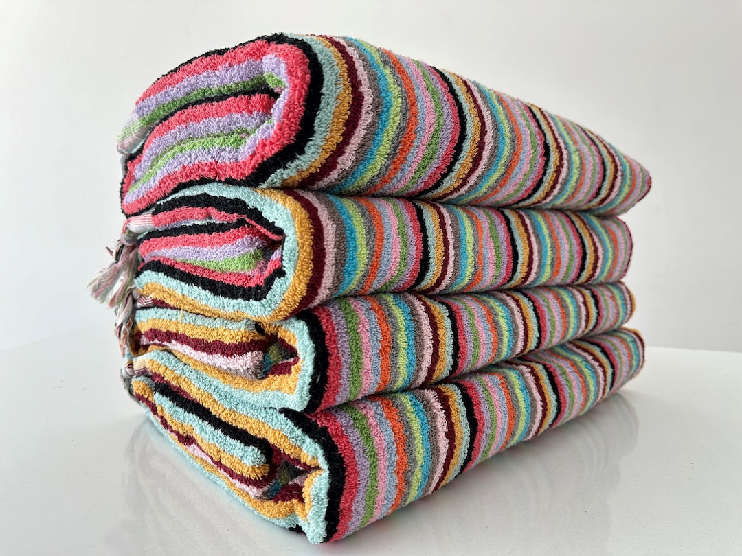 Organic Cotton Towel 36x70, Multicolor Striped Towel, Bath Towel, Beach ...