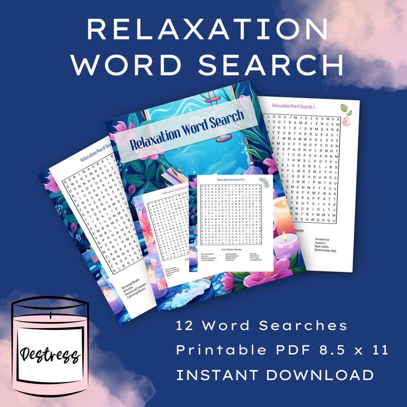 Relaxation Word Search Calming Word Search Printable Word Search for ...