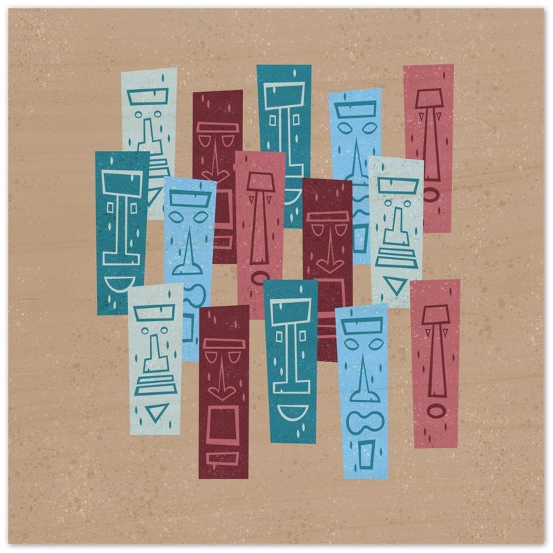 SINGING TIKIS V3 Mid Century Modern Tiki Pattern Wood Canvas Art Print ...