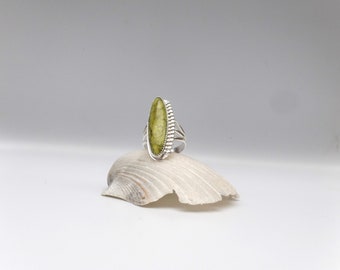 2516, Ladies Serpentine Ring, Sterling Silver Ring, Handmade Ring, Large Green Stone Ring, 925 ...