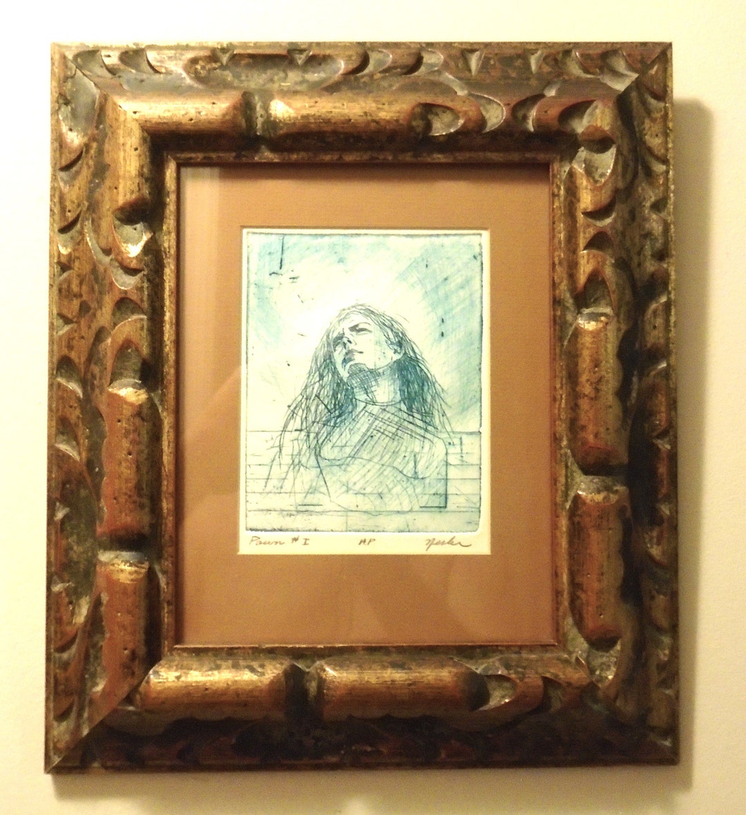 Lee Nesler Original Art Ink Drawing Beauty Peacock Confined Framed ...