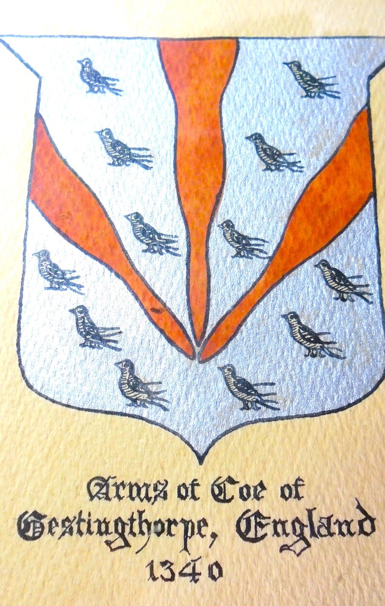 Coat of Arms Coe Gestingthorpe, England 1340 Essex Knight Vintage ...