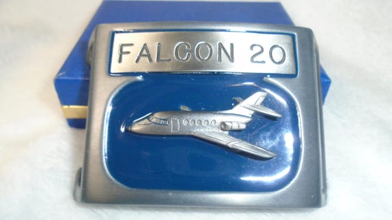 RARE Belt Buckle Falcon 20 1977 E. Hull silver blue H… - Gem