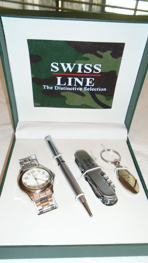 Vtg Swiss Line Gift Set Watch Knife Pen Key Chain, Th… - Gem