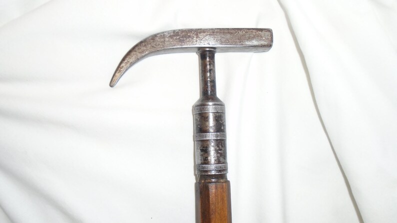 Antique German Cane Curved Pick Hammer Handle W/ Steel Tip Octagon Wood ...