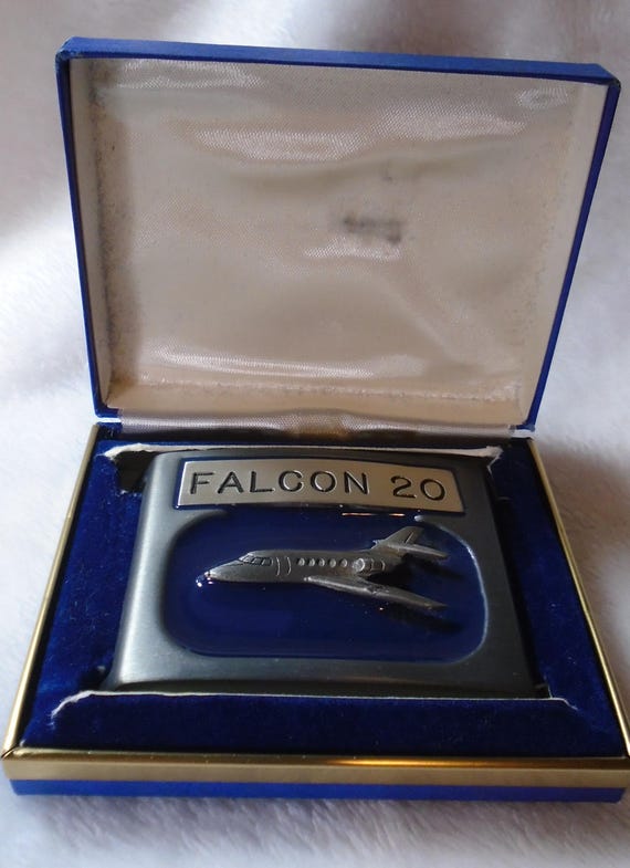 RARE Belt Buckle Falcon 20 1977 E. Hull silver blue H… - Gem