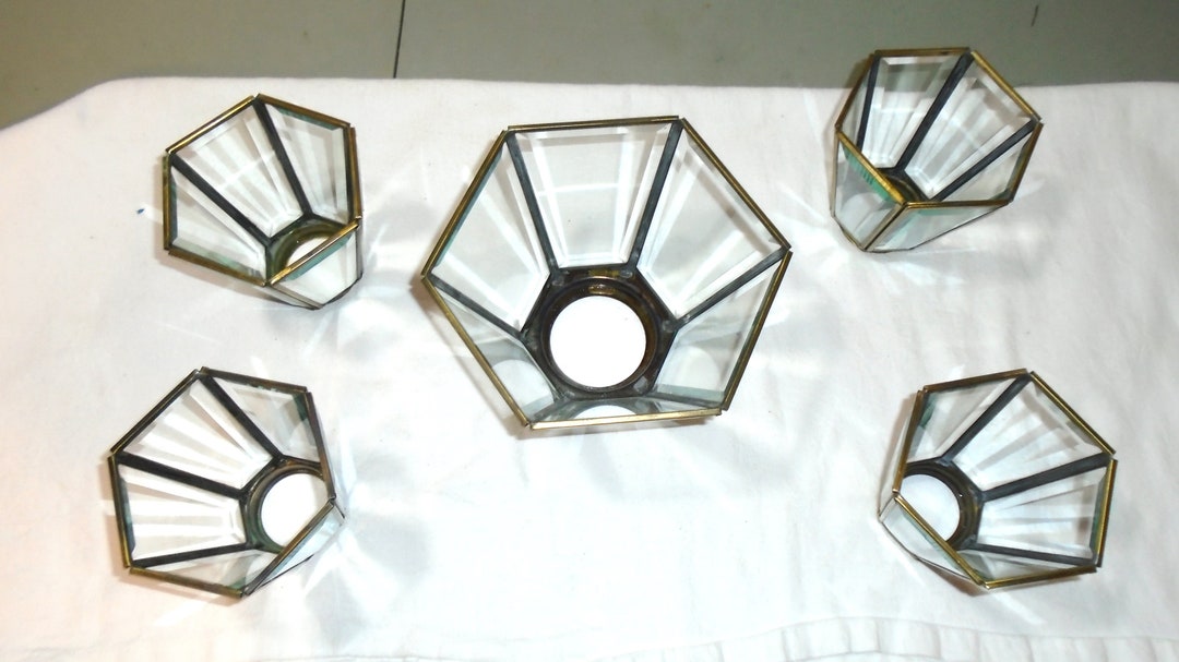 5 Pc Carriage & Porch Lights Replacement Shades Beveled Glass - Etsy