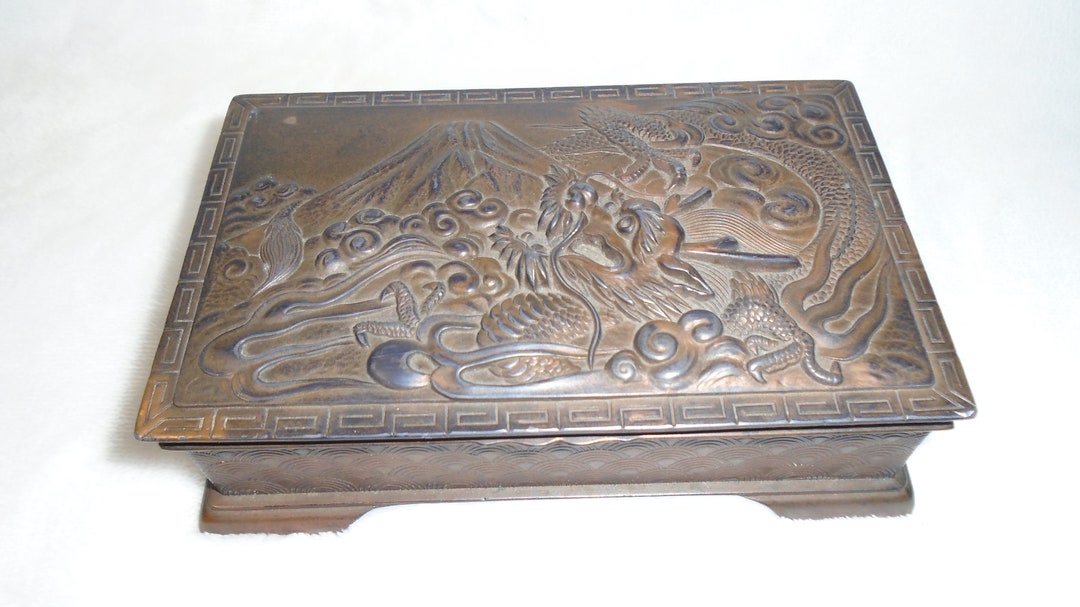 Vintage Japanese Metal Box Dragon 1940's Bronze Copper Silver Zinc Non ...