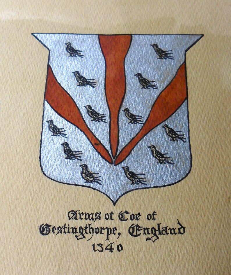 Coat of Arms Coe Gestingthorpe, England 1340 Essex Knight Vintage ...