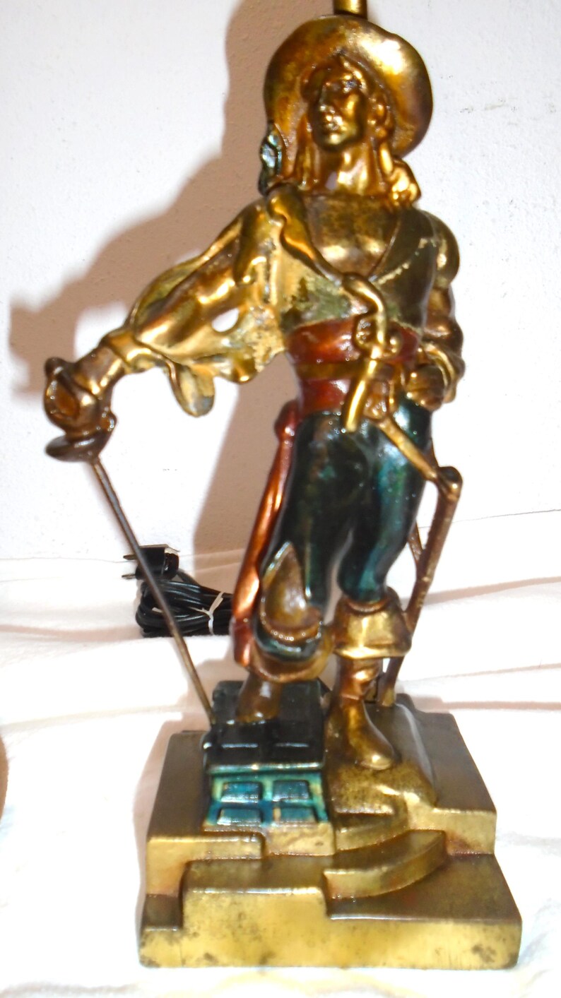 Antique Bronze Lamp Figure Swashbuckler Musketeer C 1928 Armor Bronze ...