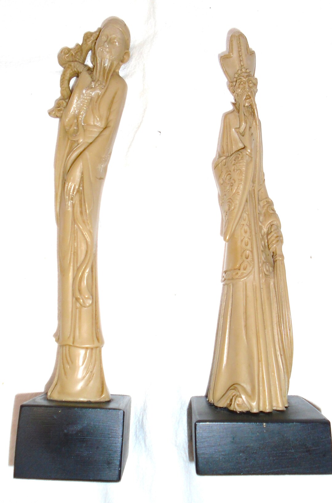 VTG Chinese Art Statues Set Large Detailed Ornate Figures Carved Decor ...