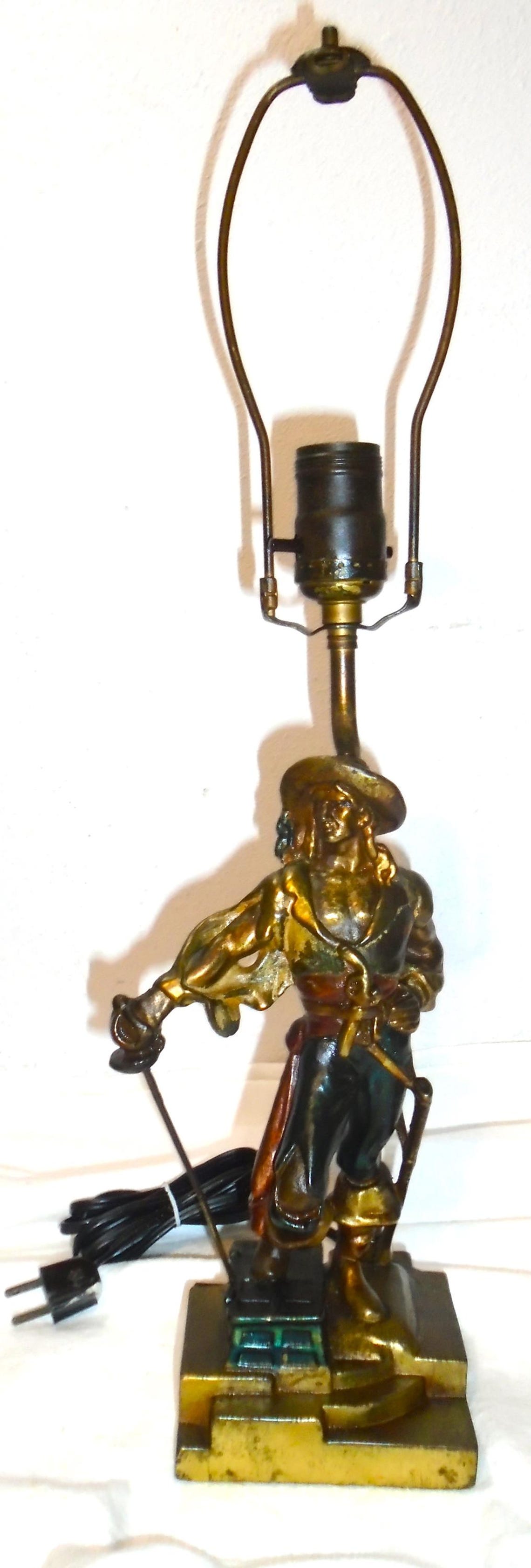 Antique Bronze Lamp Figure Swashbuckler Musketeer C 1928 Armor Bronze ...