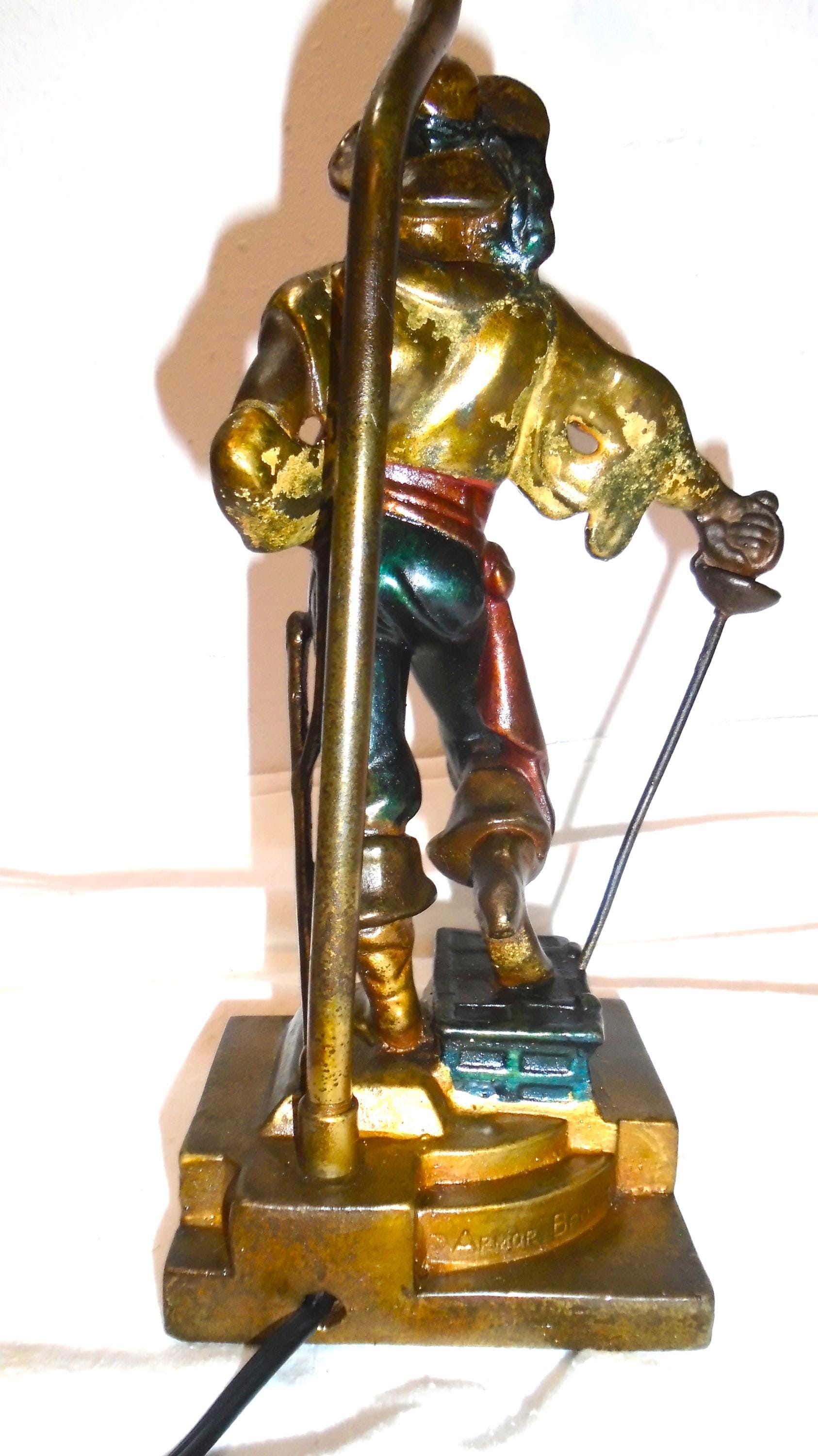 Antique Bronze Lamp Figure Swashbuckler Musketeer C 1928 Armor Bronze ...
