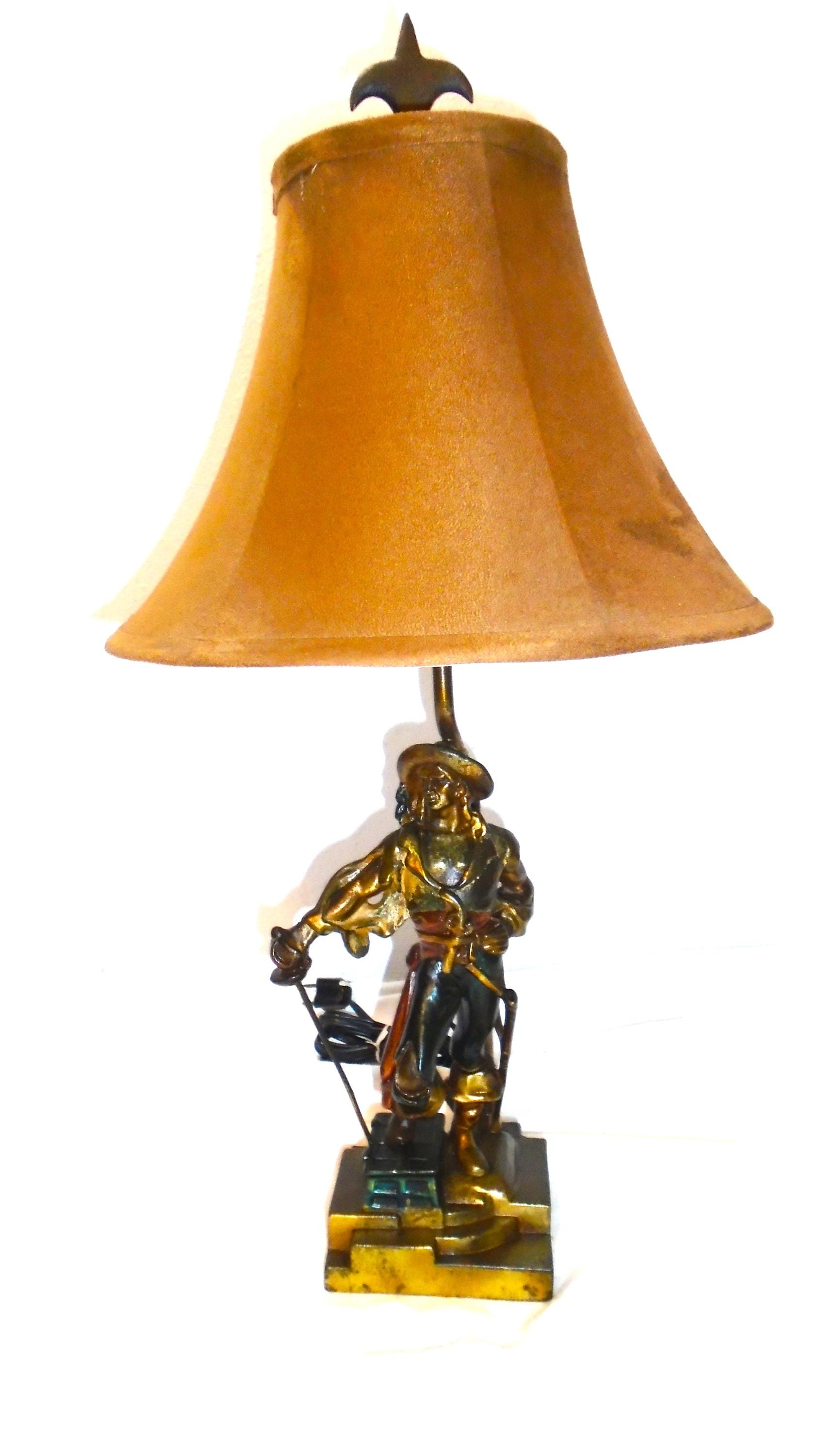 Antique Bronze Lamp Figure Swashbuckler Musketeer C 1928 Armor Bronze ...