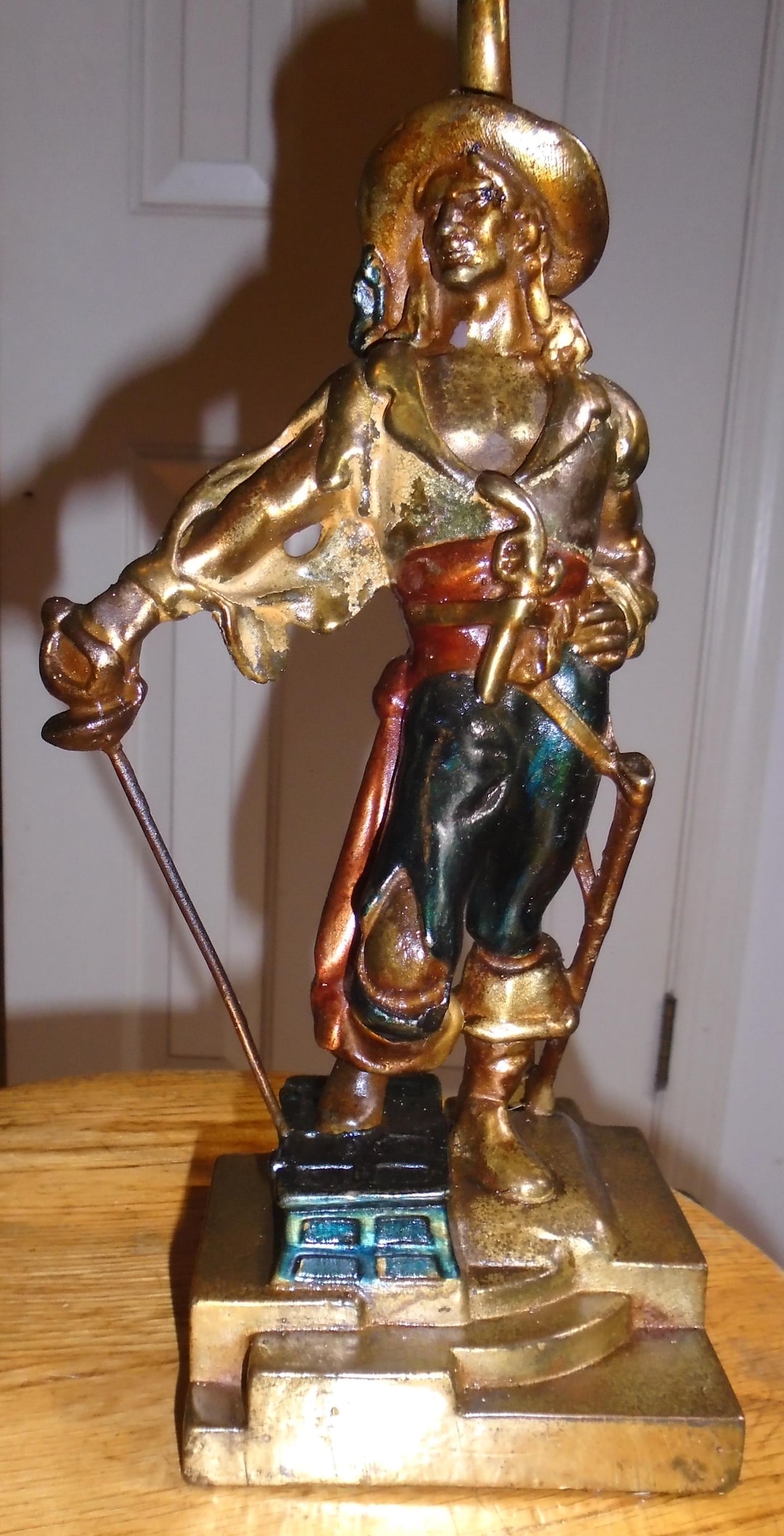 Antique Bronze Lamp Figure Swashbuckler Musketeer C 1928 Armor Bronze ...