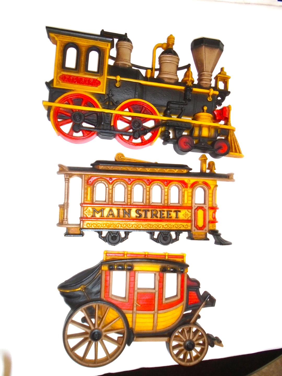 Vintage Wall Plaques Train Stagecoach Trolley 7363 7362 - Etsy