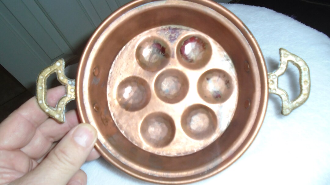 Vintage SOLID COPPER W/ Brass Handles Egg Poacher Escargot Aebleskivers ...