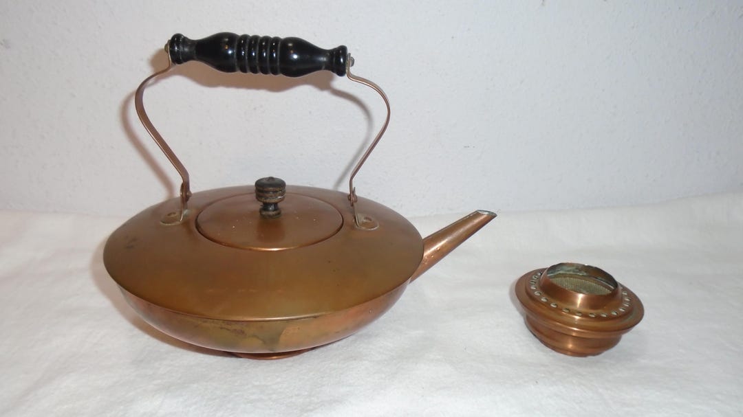 Antique Copper Teapot 1892 W Burner Warmer Wood Handle S & S Co - Etsy