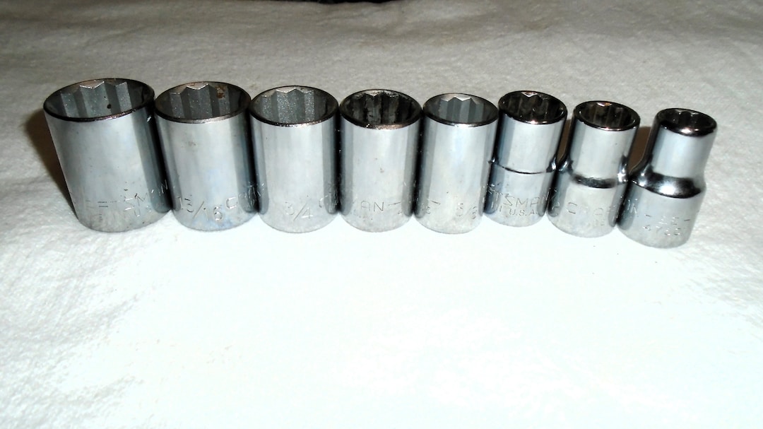 8 Pc Craftsman Socket Set 1/2 Drive Size 12 Pt SAE 7/8 13/16 3/4 11/16 ...