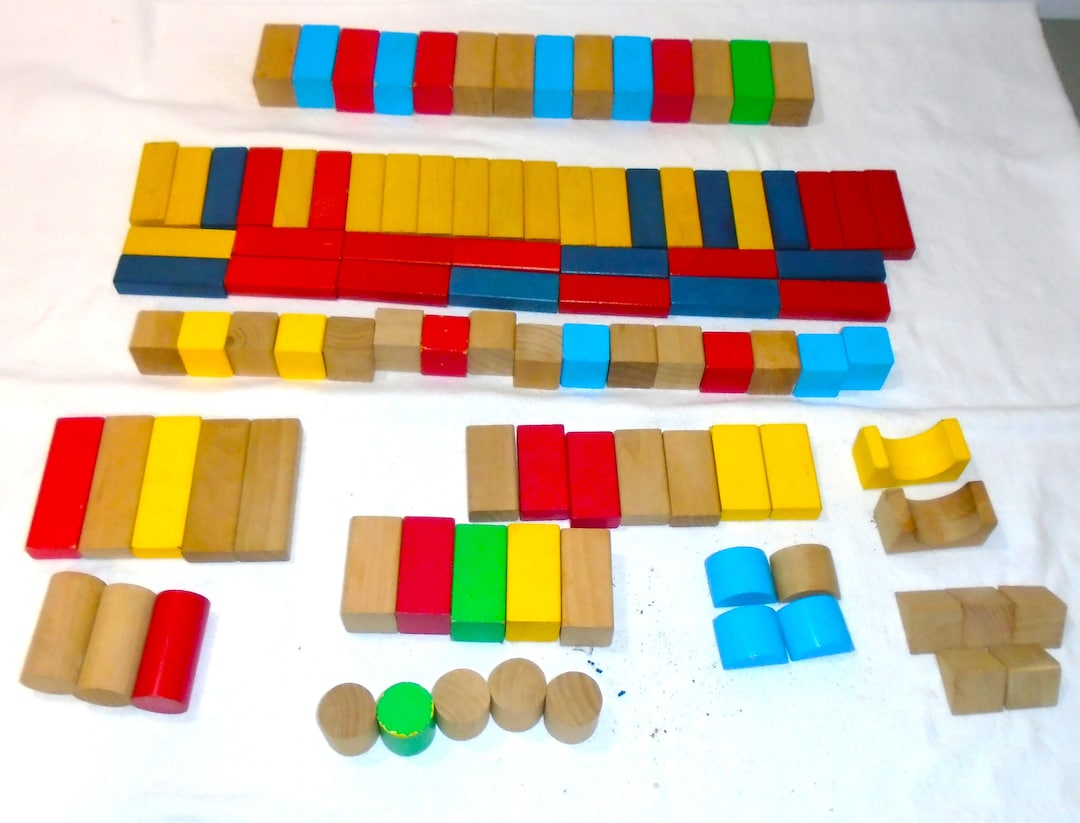 Vintage Building Blocks Wooden Colored 100 Pieces Various Shapes/colors ...