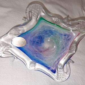 Vintage Murano Blown Glass Dish Pastel Blue Green Pink Clear Italy ...