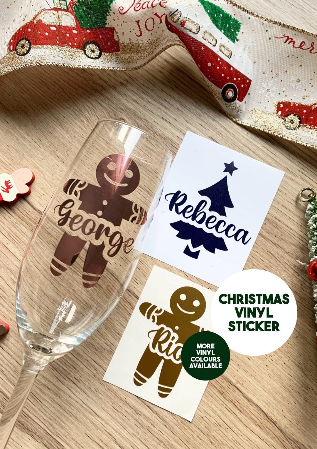 Personalised Christmas Name Vinyl Decal Sticker Customised Glass Bottle ...