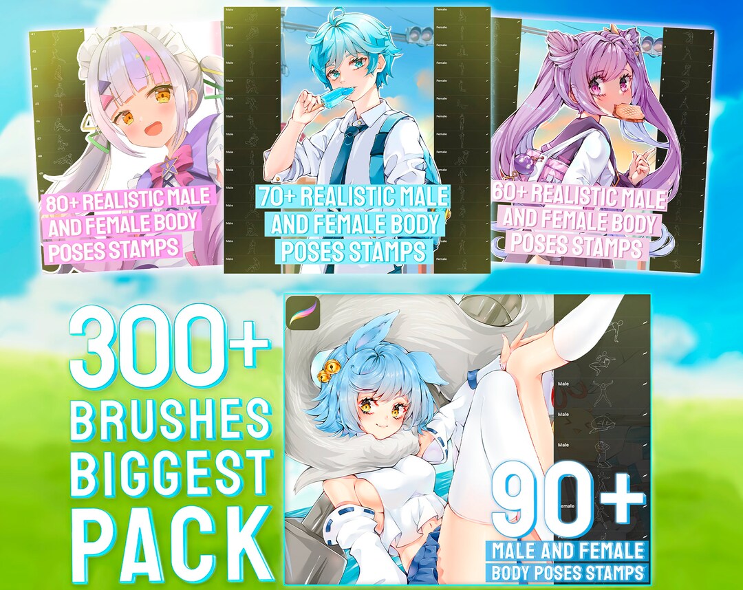 300+ Male and Female Body Poses for Procreate | Body Stamps, Poses ...