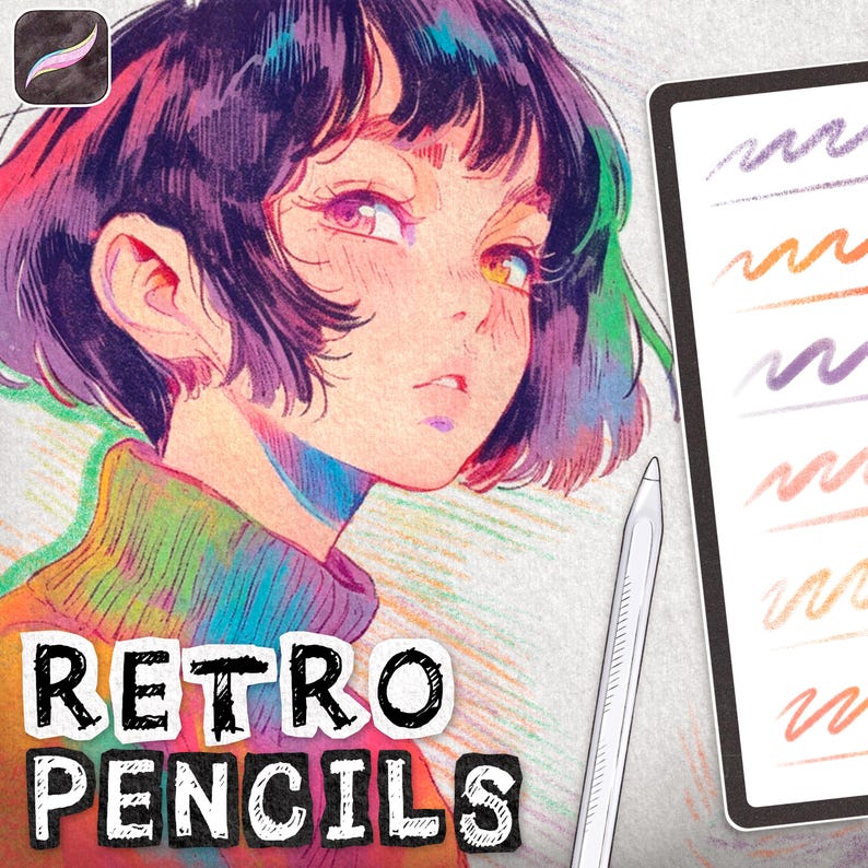 60 Retro Pencil Brushes for Procreate, Paper Textures, Sketch Brushes ...