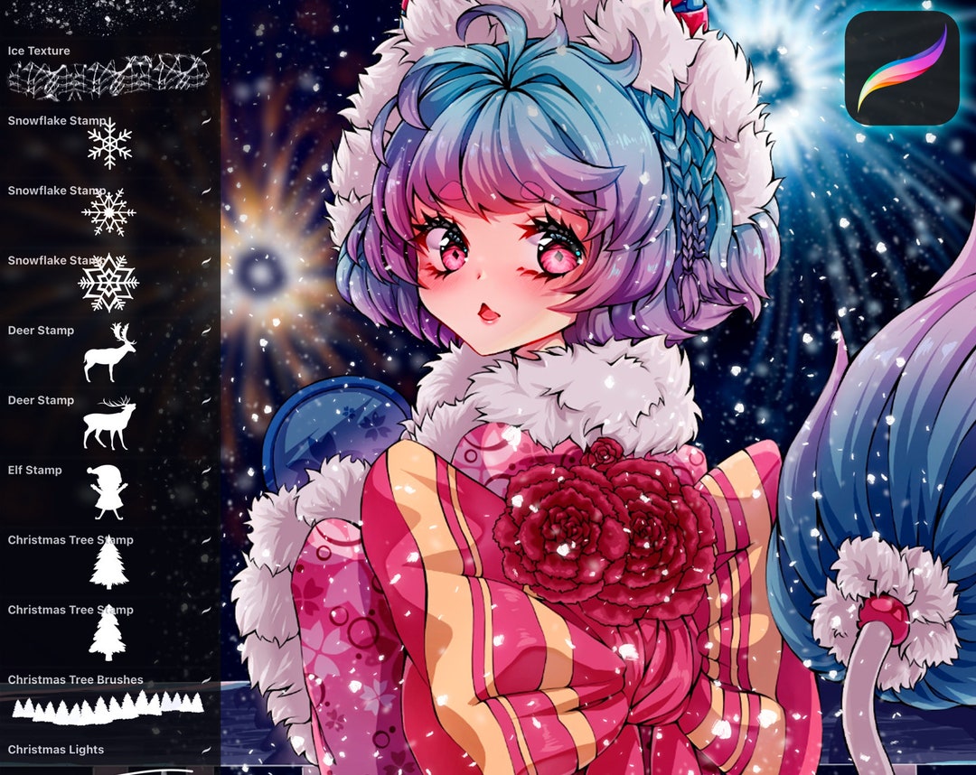 100+ Christmas Brush Set for Procreate, Snow and Icicles, Stamps and ...