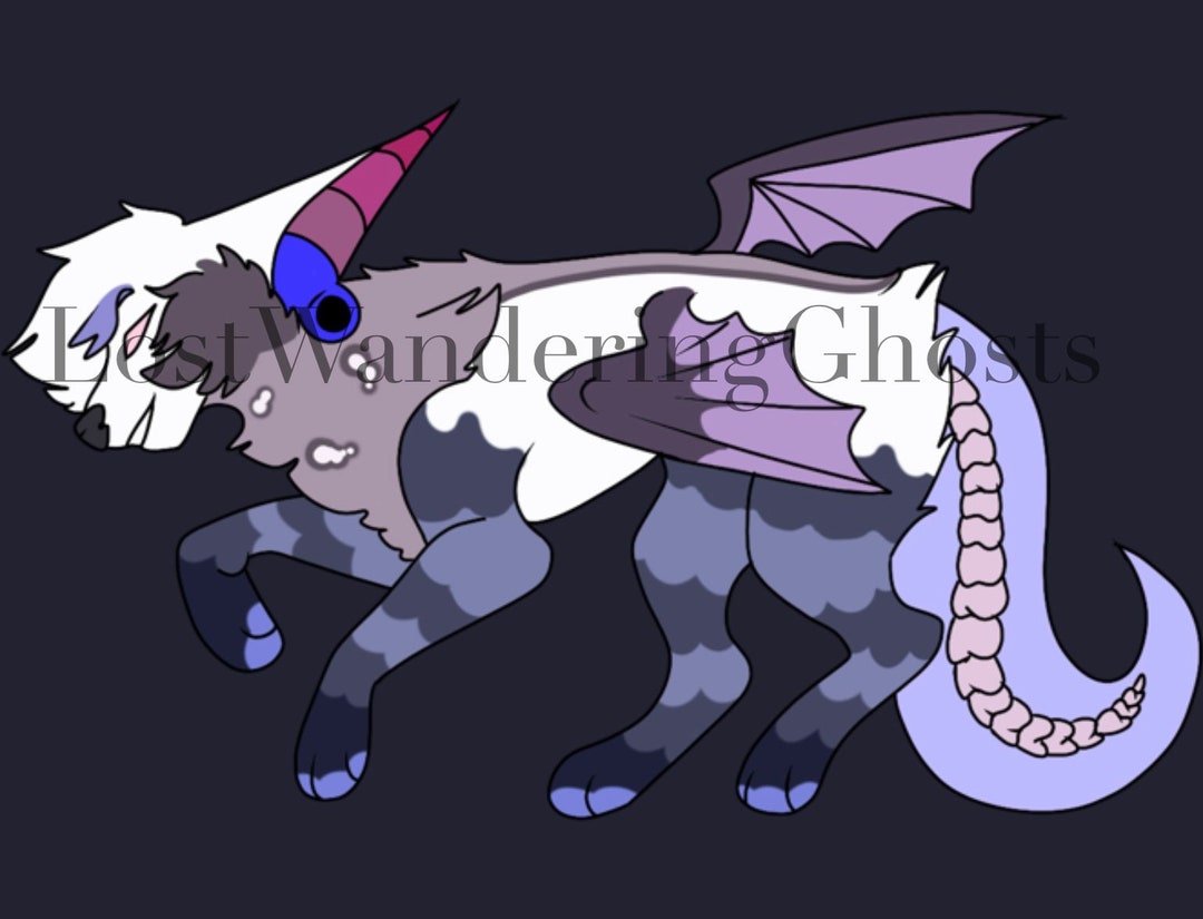 Custom Dragon Canine Bat Purple Furry Oc Fursona Adopt Character Design ...