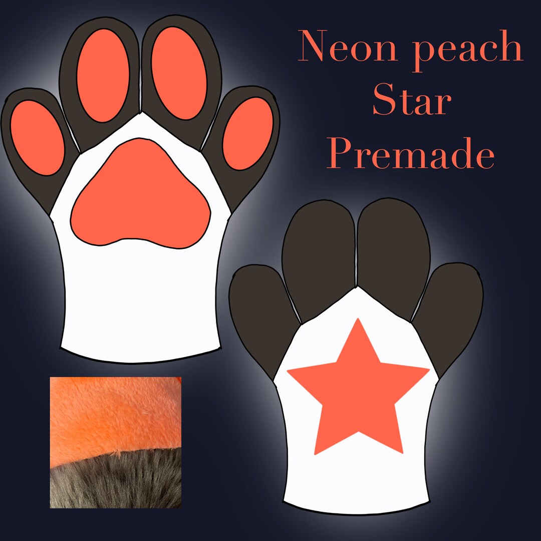 Preorder Premade Neon Peach Star Fursuit Paws Furry Paws Hand Paws - Etsy