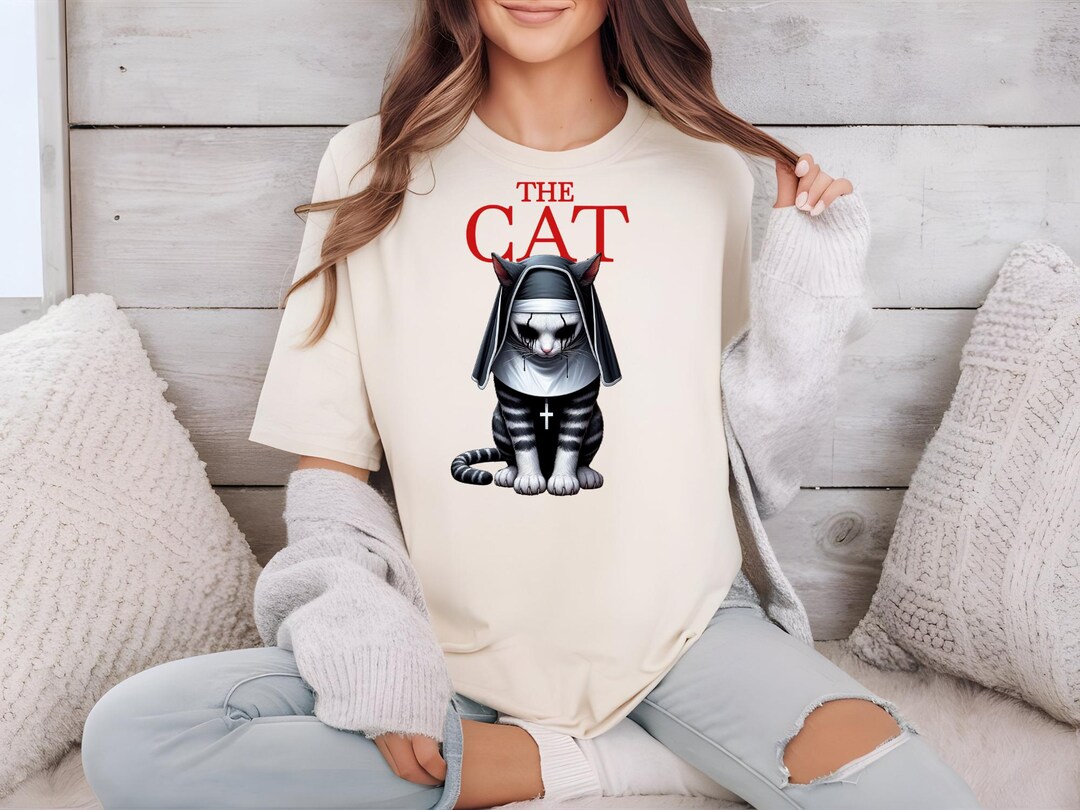Nun Cat T-shirt | Horror Movie-inspired Halloween Graphic Tee | Spooky ...